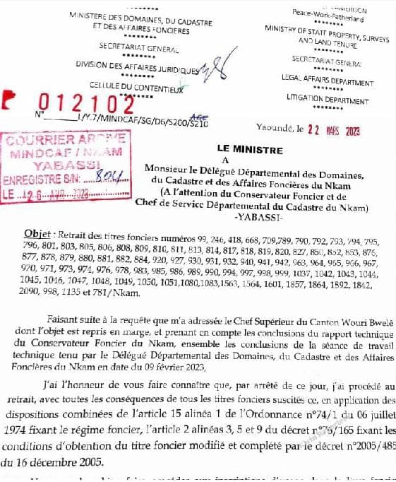 Cameroun: 90 titres fonciers retirés dans le département du Nkam, une action décisive du ...